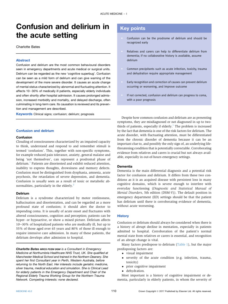 Confusion and Delirium in The Acute Setting 2017 | PDF | Dementia | Stroke