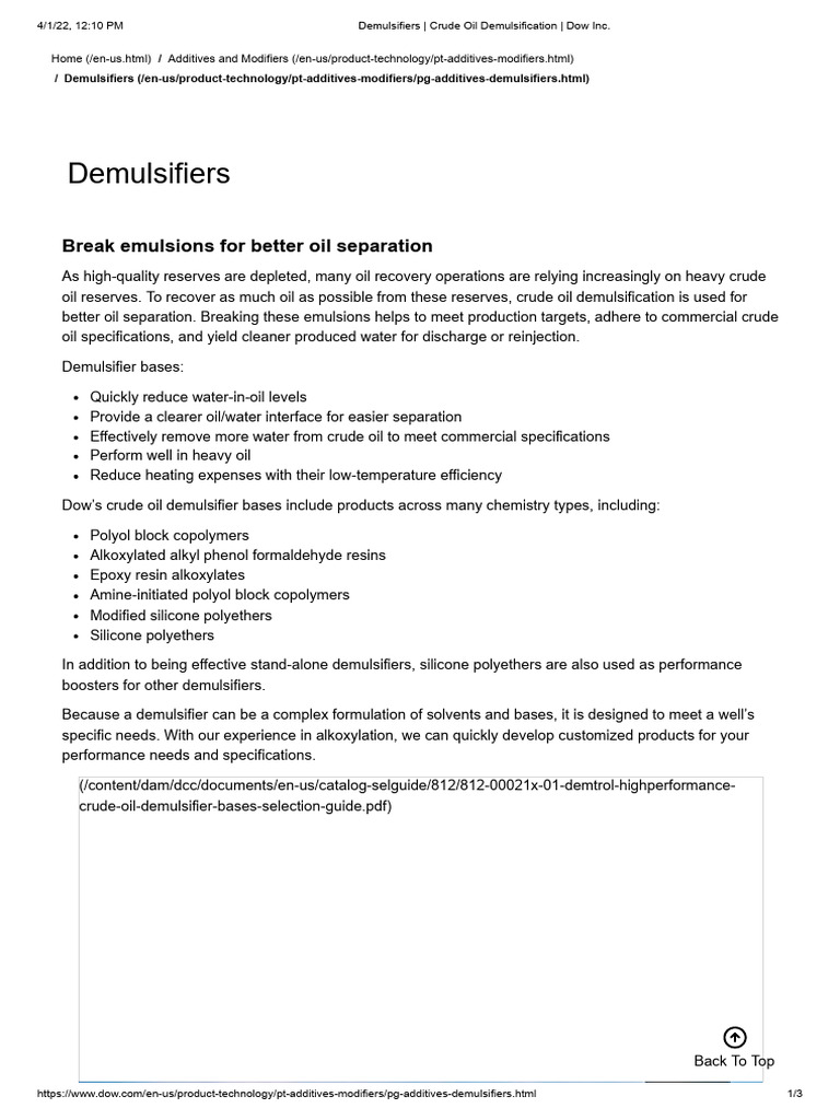 Crude Oil Demulsifiers Overview | PDF
