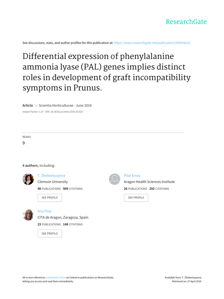 Apricot PAL Genes and Graft Incompatibility | PDF | Real Time ...