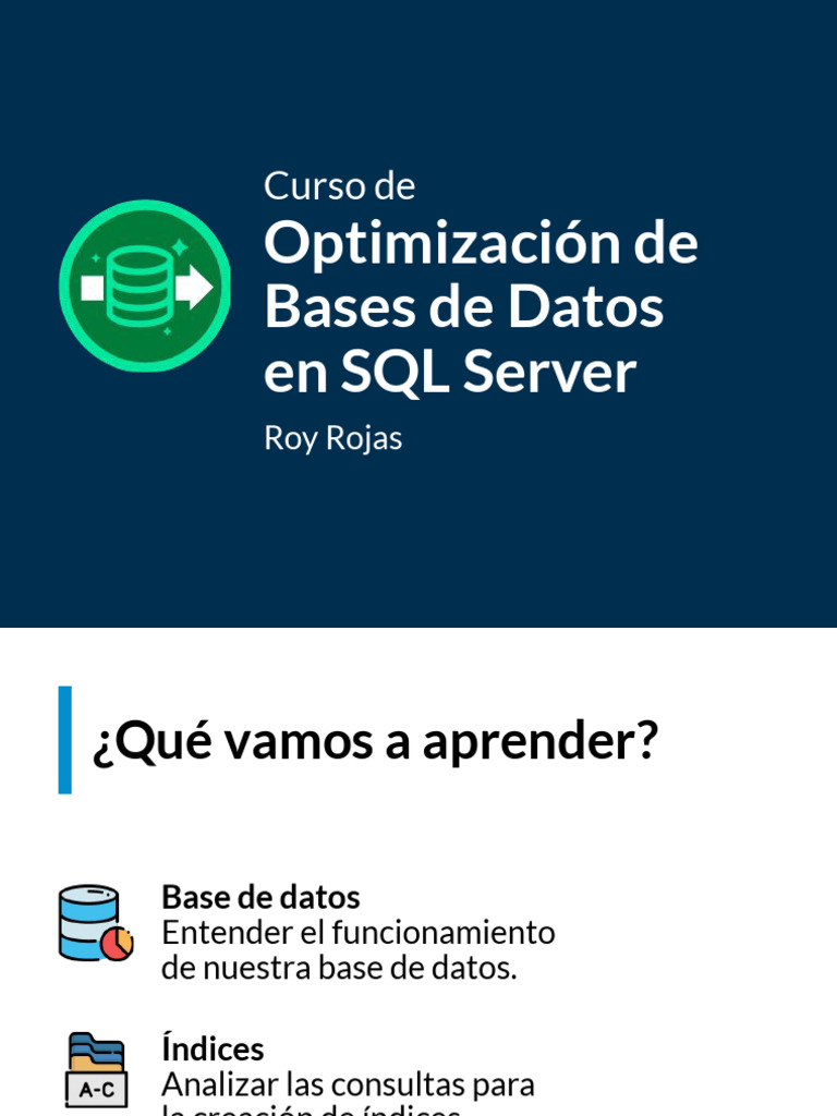 Slides Curso de Optimizacion de BD en SQL Server | PDF | Bases de datos | Servidor SQL de Microsoft