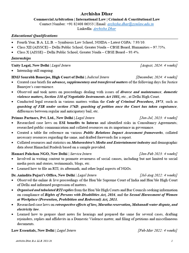 Archisha Dhar: Legal Profile & Achievements | PDF | Justice | Crime & Violence