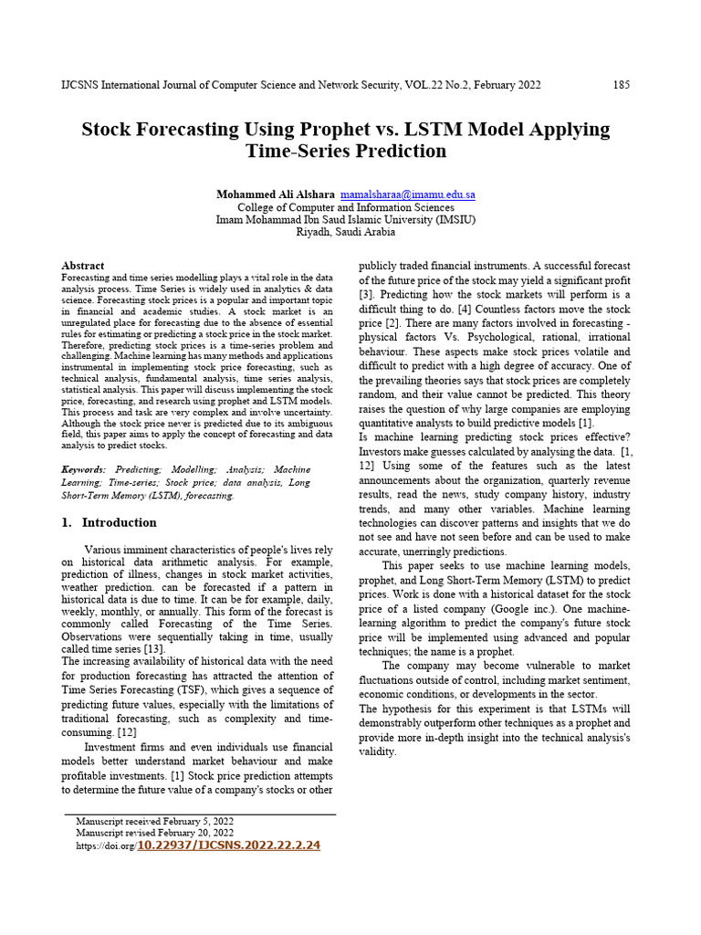 Stock Forecasting Using Prophet vs. LSTM Model Applying Time-Series Prediction | PDF | Technical ...