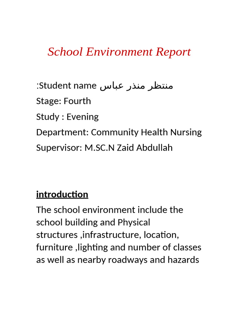 School Environment Assessment Report | PDF