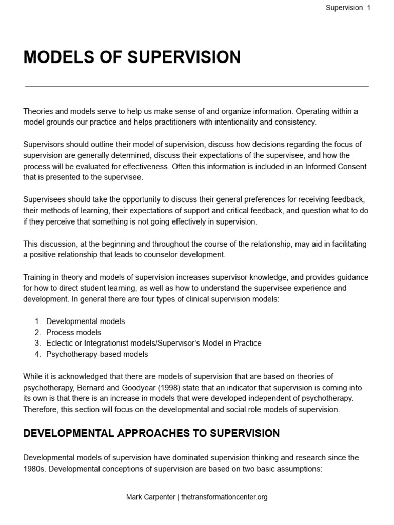 Counseling Supervision Models Explained | PDF | Psychotherapy ...