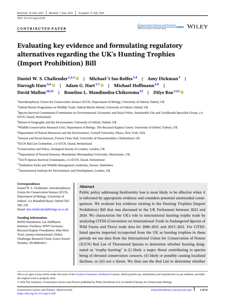 Conservat Sci and Prac - 2024 - Challender - Evaluating Key Evidence and Formulating Regulatory ...