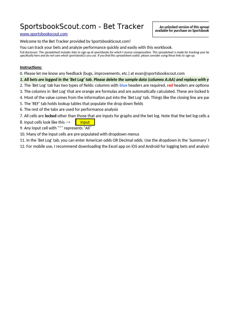 SportsbookScout Bet Tracker v14 | PDF | Spreadsheet | Chicago Bulls