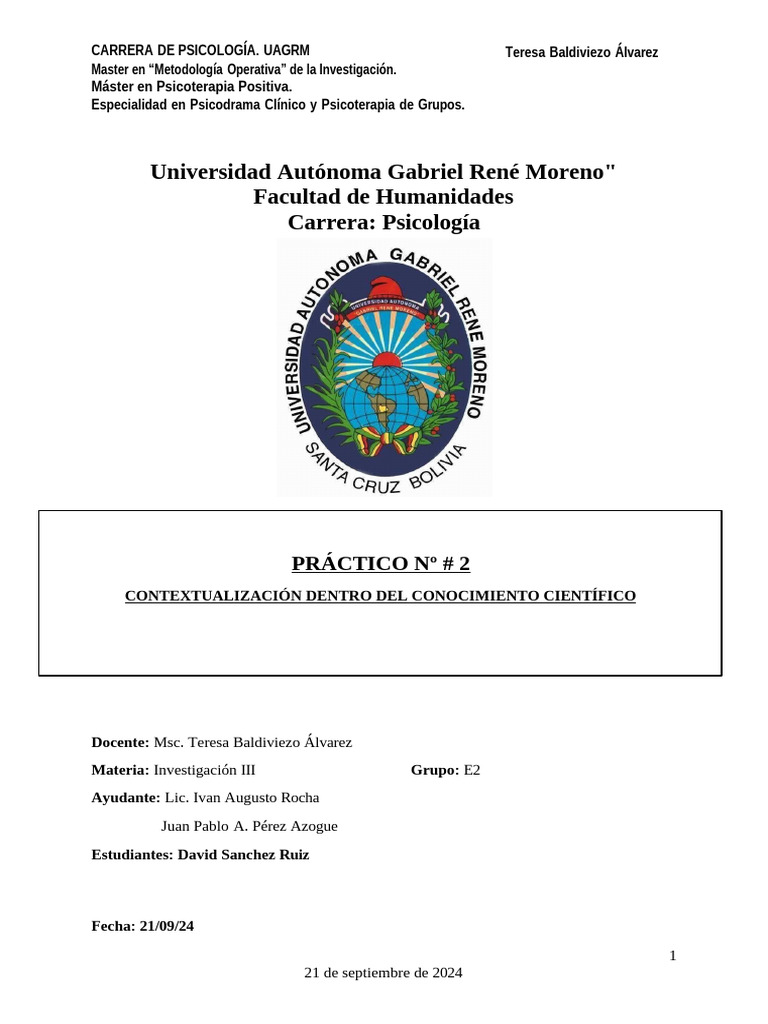 Practico#2 Inv David Sanchez Ruiz | PDF | Terapia de conducta cognitiva | Psicoterapia