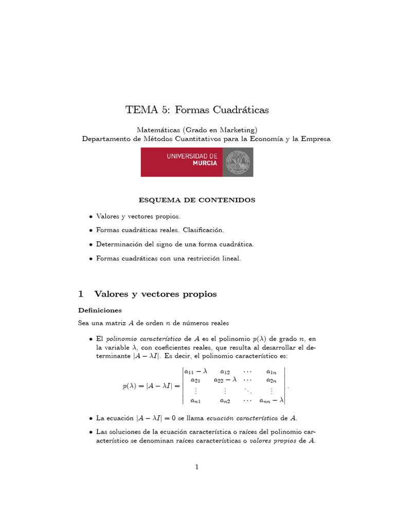 Tema 5 | PDF | Valores propios y vectores propios | Ecuación cuadrática