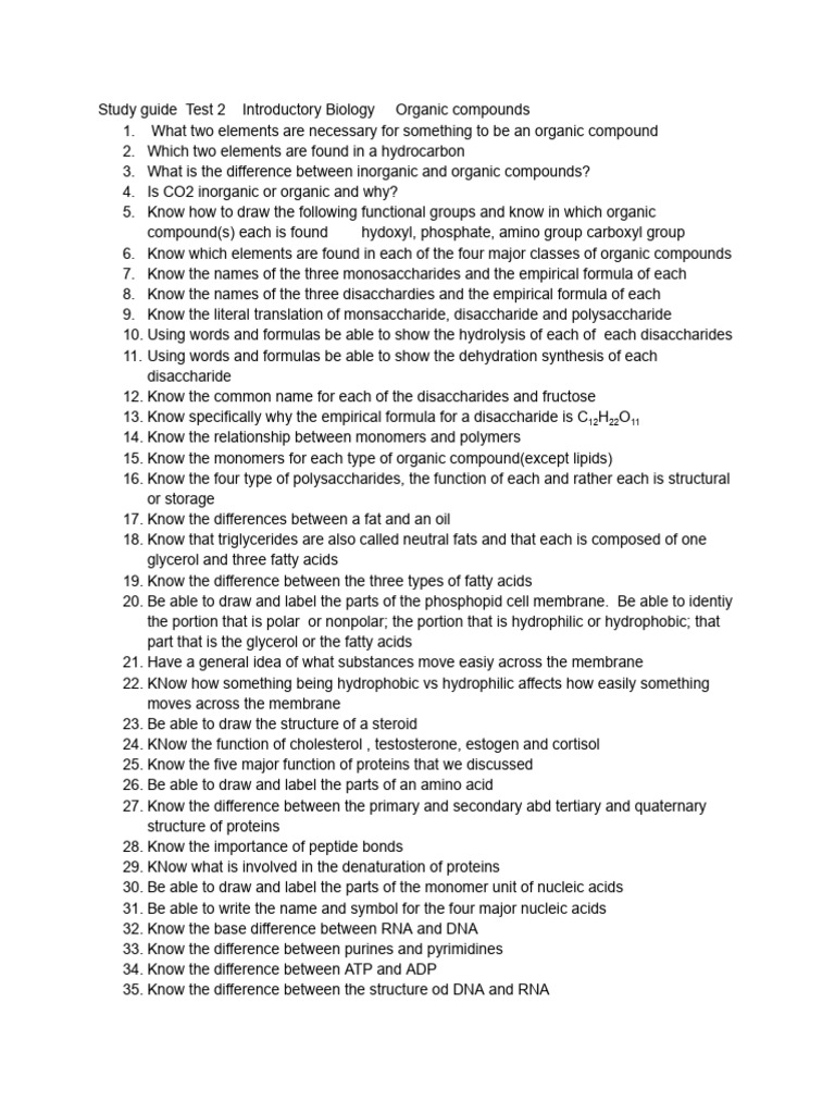 Intro Bio: Organic Compounds Guide | PDF | Lipid | Nucleic Acids