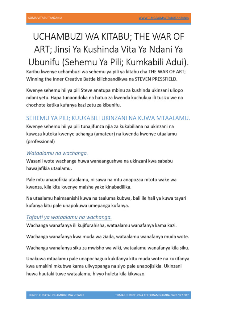 UCHAMBUZI - WA - KITABU - THE - WAR - OF - ART Jinsi Ya Kushinda Vita ...