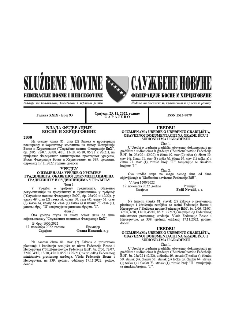 Uredba - o - Uredjenju - Gradilista - Izmjena 23.11.2022 | PDF