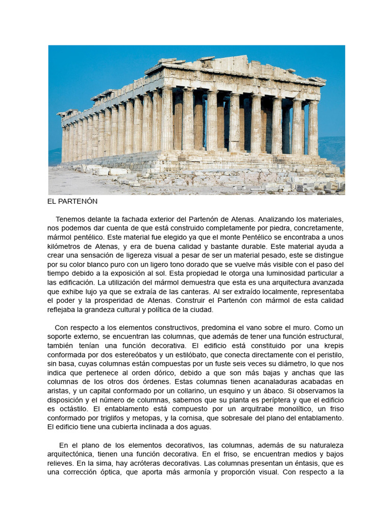 Análisis del Partenón y obras clásicas | PDF | Columna | Escultura