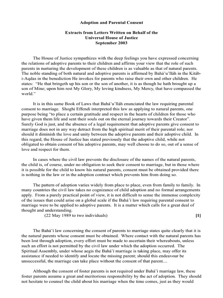 Uhj Adoption Parental Consent | PDF | Adoption | Marriage