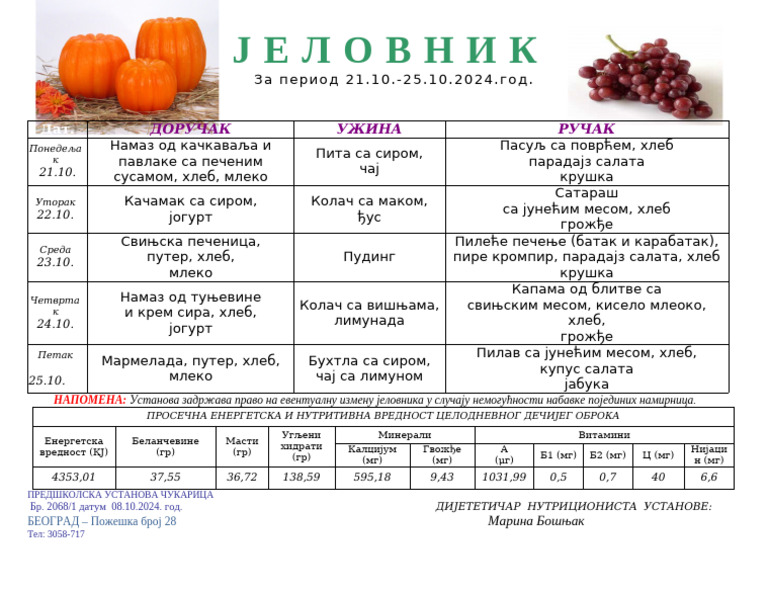 Jelovnik-Od-21 10 - 25 10 2024 | PDF