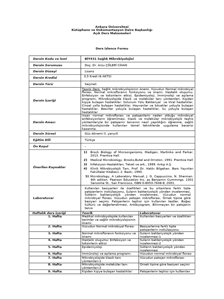 BİY431 Izlence | PDF