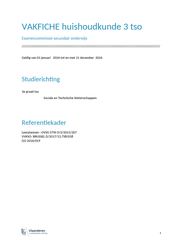 VAKFICHE - Huishoudkunde 3 Tso | PDF