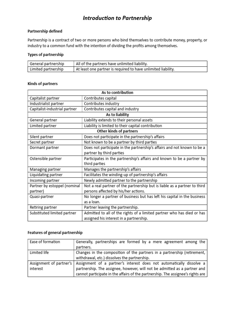 Introduction To Partnership | PDF | Partnership | Limited Partnership