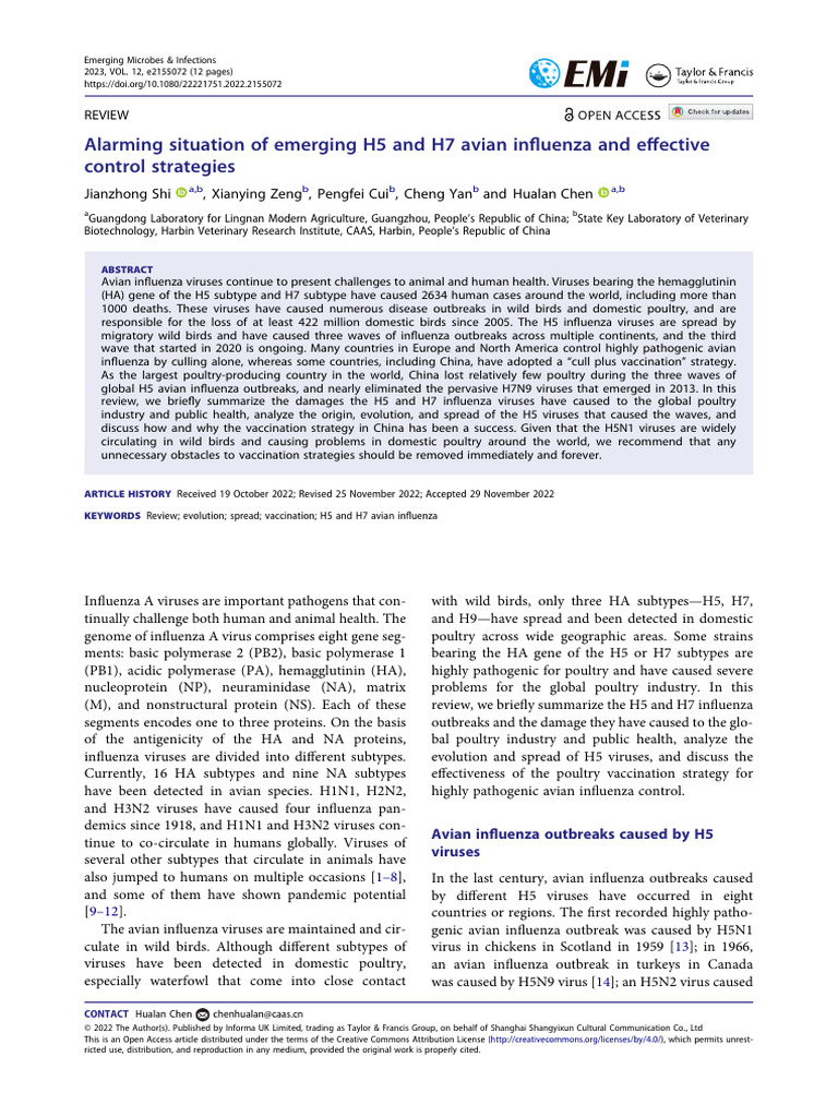 Alarming Situation of Emerging H5 and H7 Avian Influenza and Effective Control Strategies | PDF ...
