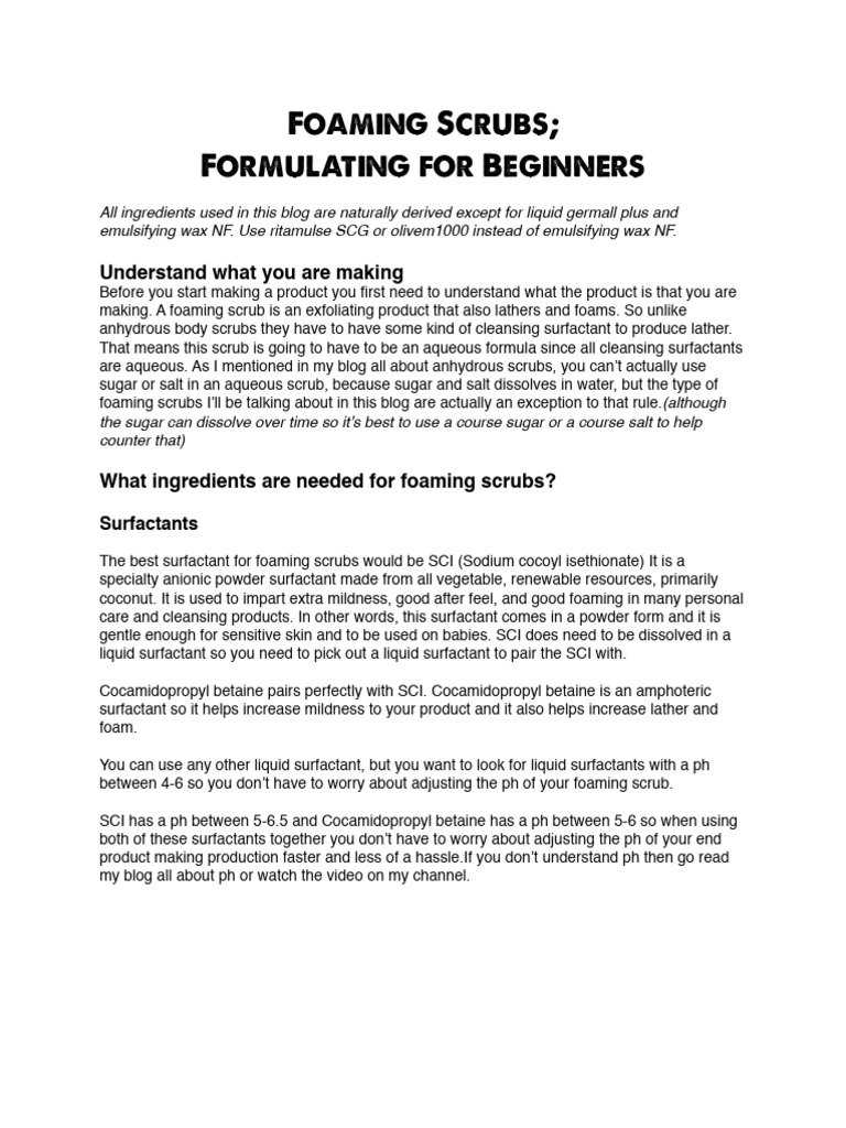 Foaming Scrubs Formulating For Beginners | PDF | Surfactant | Emulsion