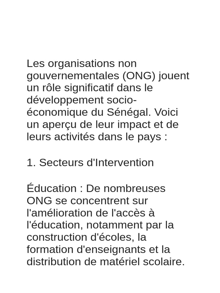 Rôle des ONG dans le développement au Sénégal | PDF | Organisation non ...