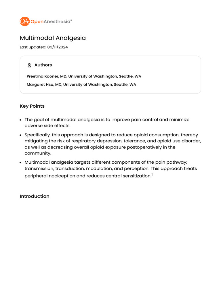Multimodal Analgesia - OpenAnesthesia | PDF | Nonsteroidal Anti ...