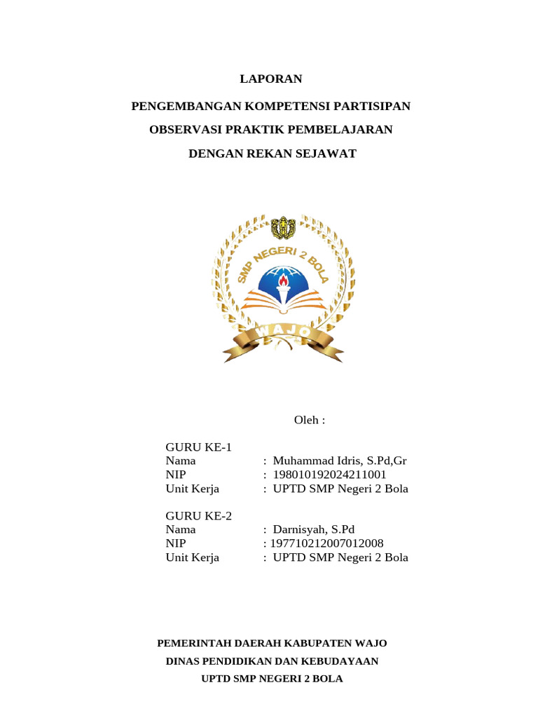 Laporan Observasi Teman Sejawat Muh - Idris Dan Darnisyah | PDF | Karier & Perkembangan