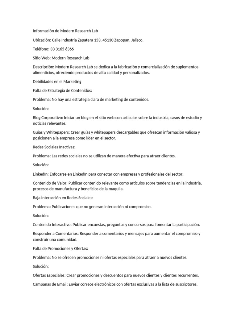 Estrategias de Marketing para Modern Research Lab | PDF | Marketing ...