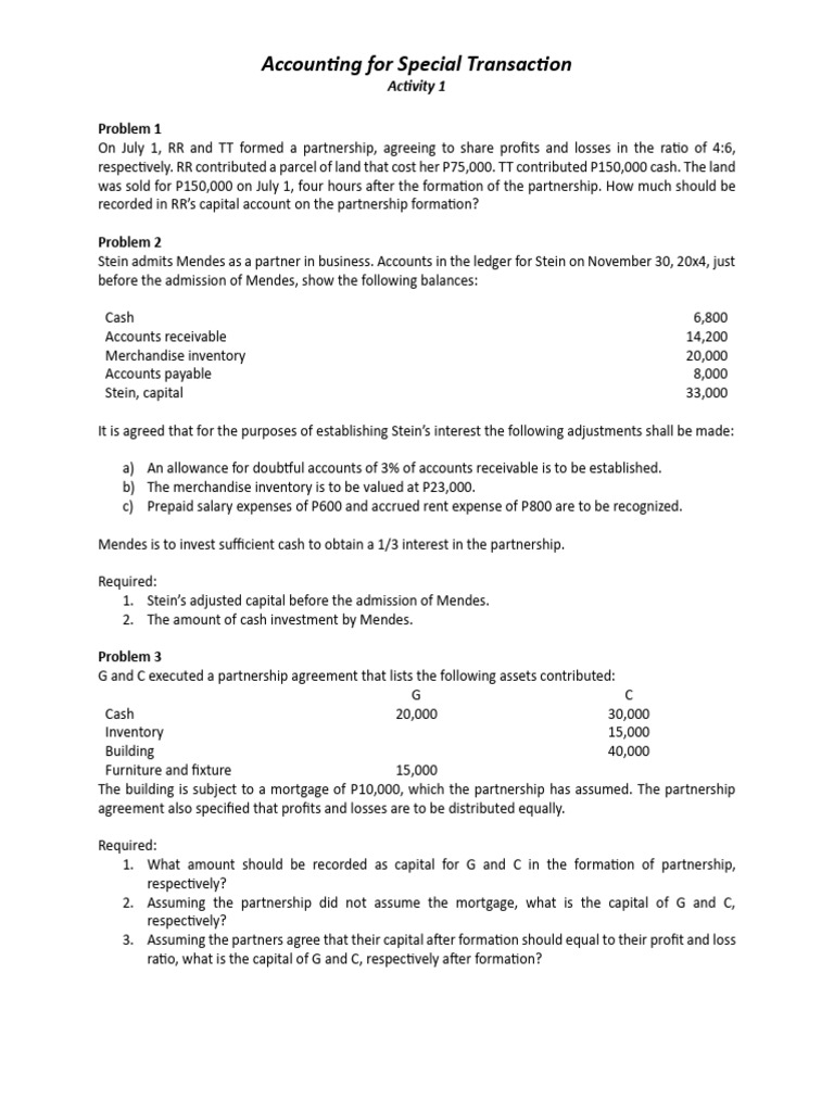 Accounting For Special Transaction Activity 1 | PDF | Money | Business