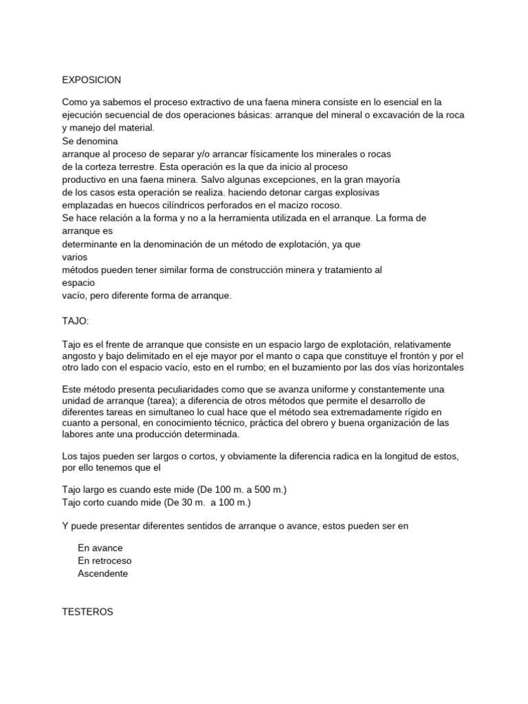 Mineria Subterranea Testeros | PDF | Minería | Roca (geología)
