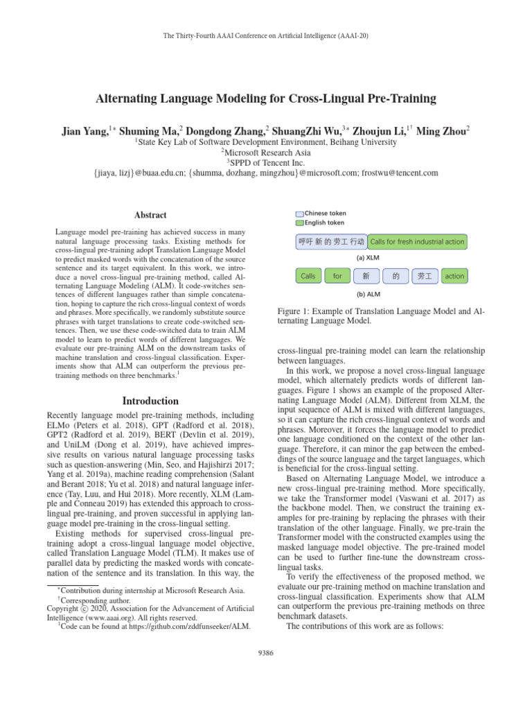 Alternating Language Modeling For Cross-Lingual Pre-Training | PDF | Cognition | Learning