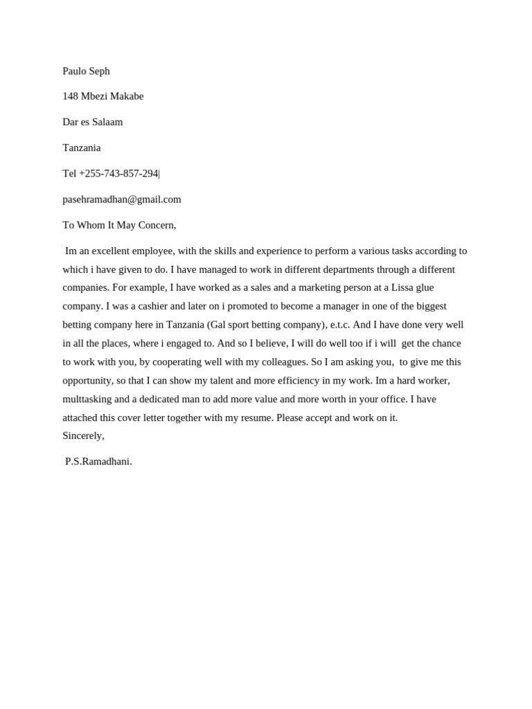 Paulo Cover Letter | PDF