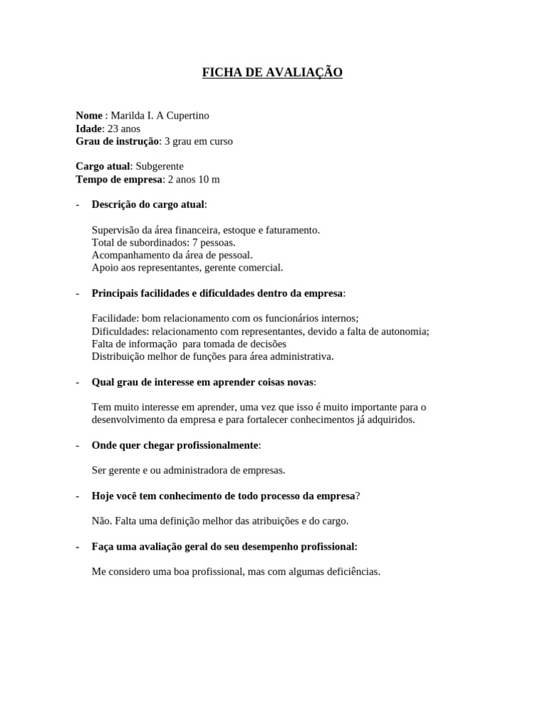 Ficha de Avaliacao | PDF | Conhecimento | Aprendizado