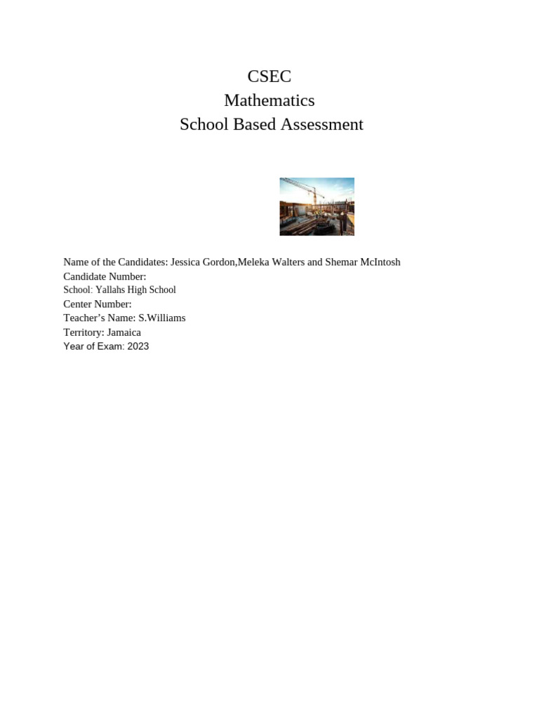 Mathematics School Based Assessment | PDF | Building Materials