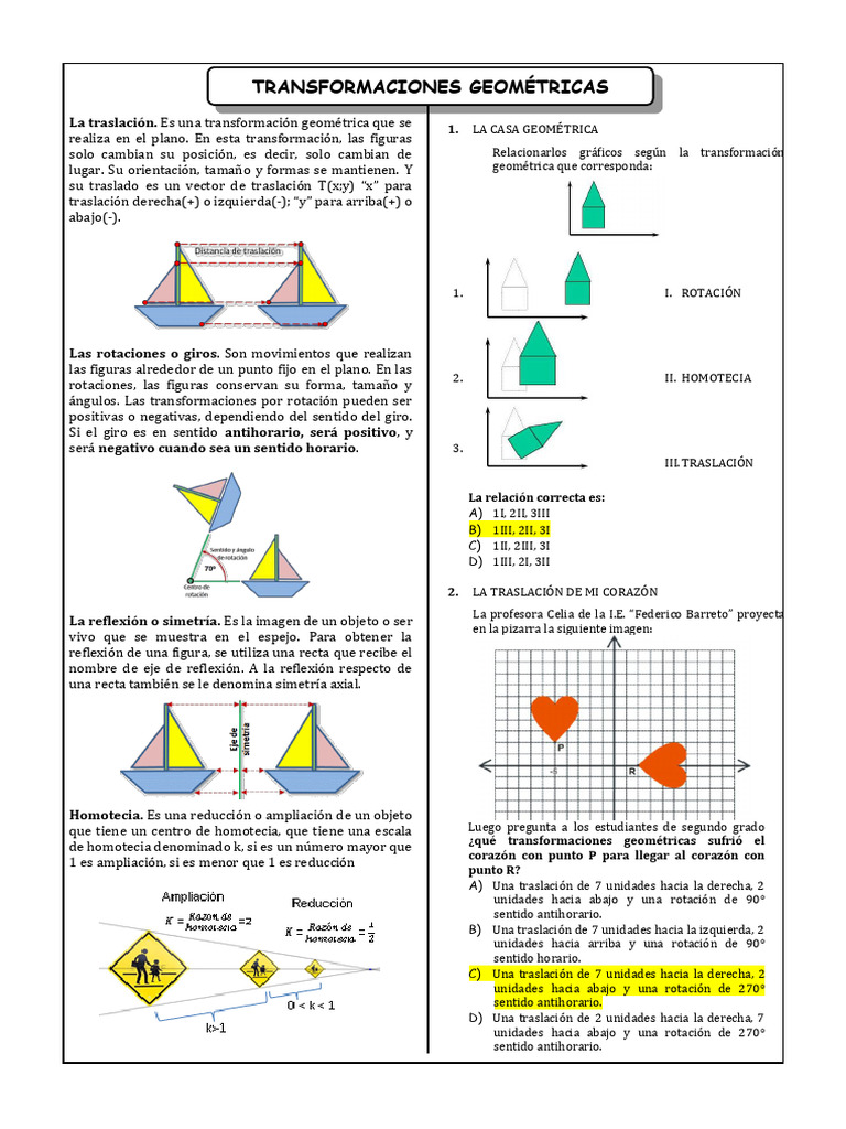 Transformaciones Geométricas Profesor (2) Soporte Respuestas | PDF ...