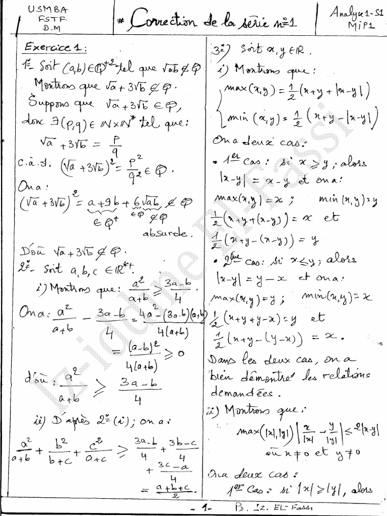 Serie 1 Analyse 1 Corr | PDF