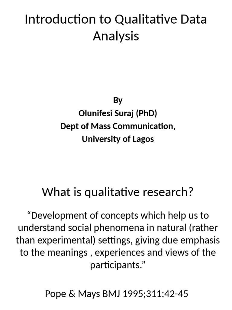 Introduction To Qualitative Data Analysis | PDF | Qualitative Research ...