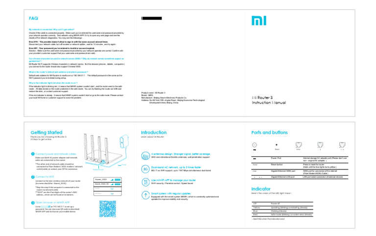 Xiaomi Mi WiFi Router3 EN Operating Manual | PDF | Computer Network | Wi Fi