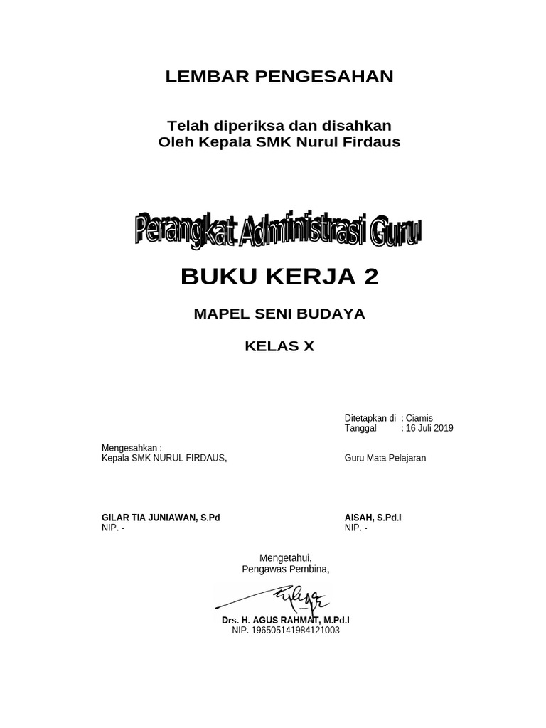 Lembar Pengesahan Buku Kerja 2 | PDF