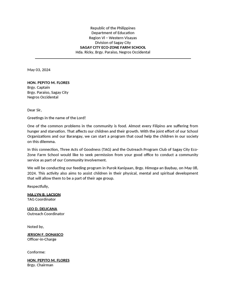 Outreach Feeding Program Letter | PDF | Social Science