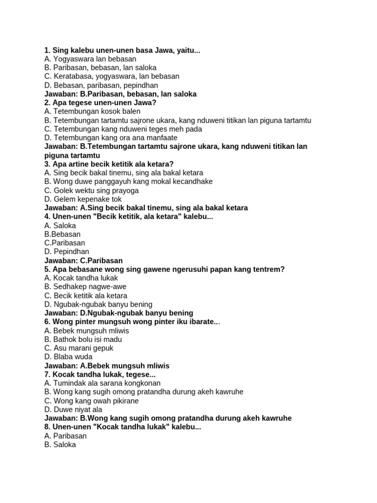 Latihan B. Jawa Peribasan, Bebasan, Saloka | PDF