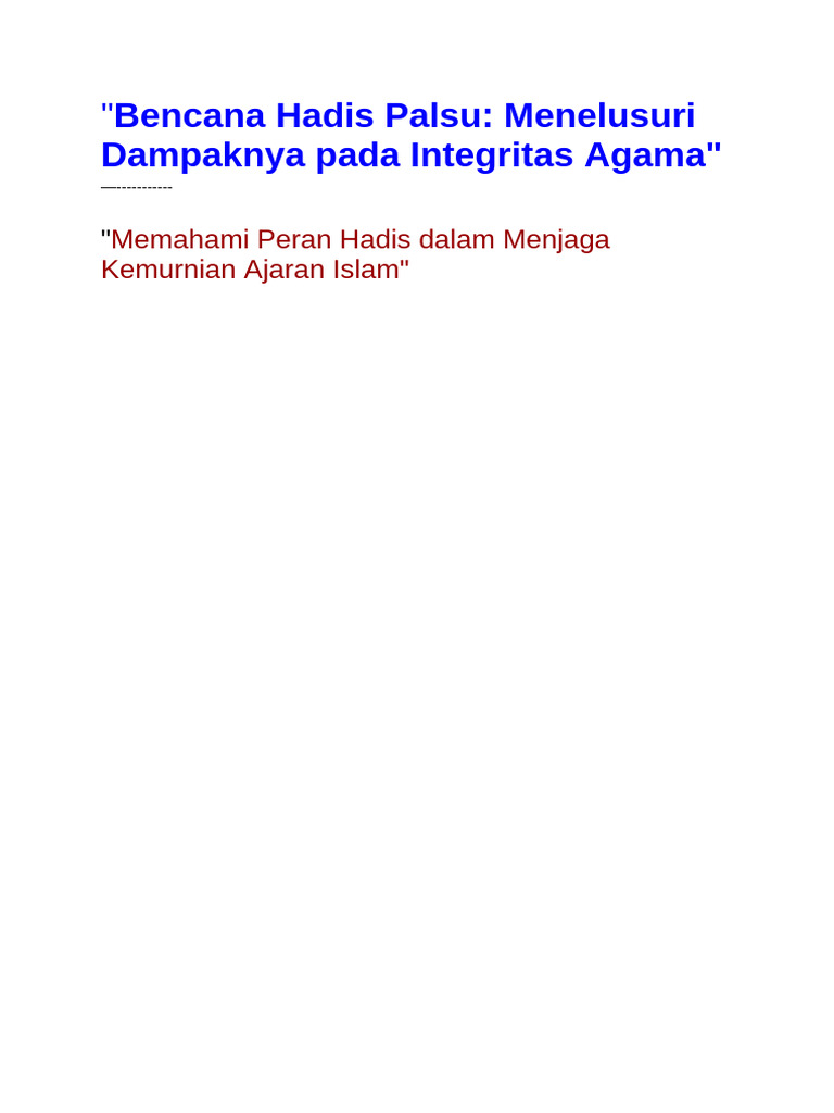 Bencana Hadis Palsu - Menelusuri Dampaknya Pada Integritas Agama | PDF ...