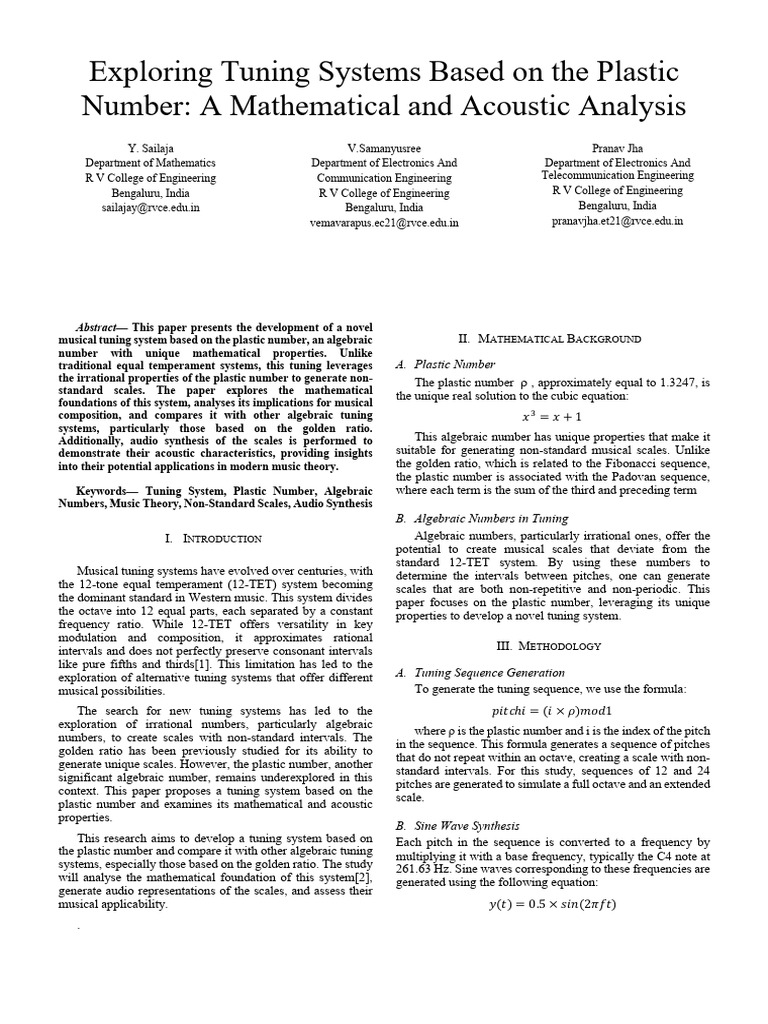 Exploring Tuning Systems Based On The Plastic Number | PDF | Pitch (Music) | Interval (Music)