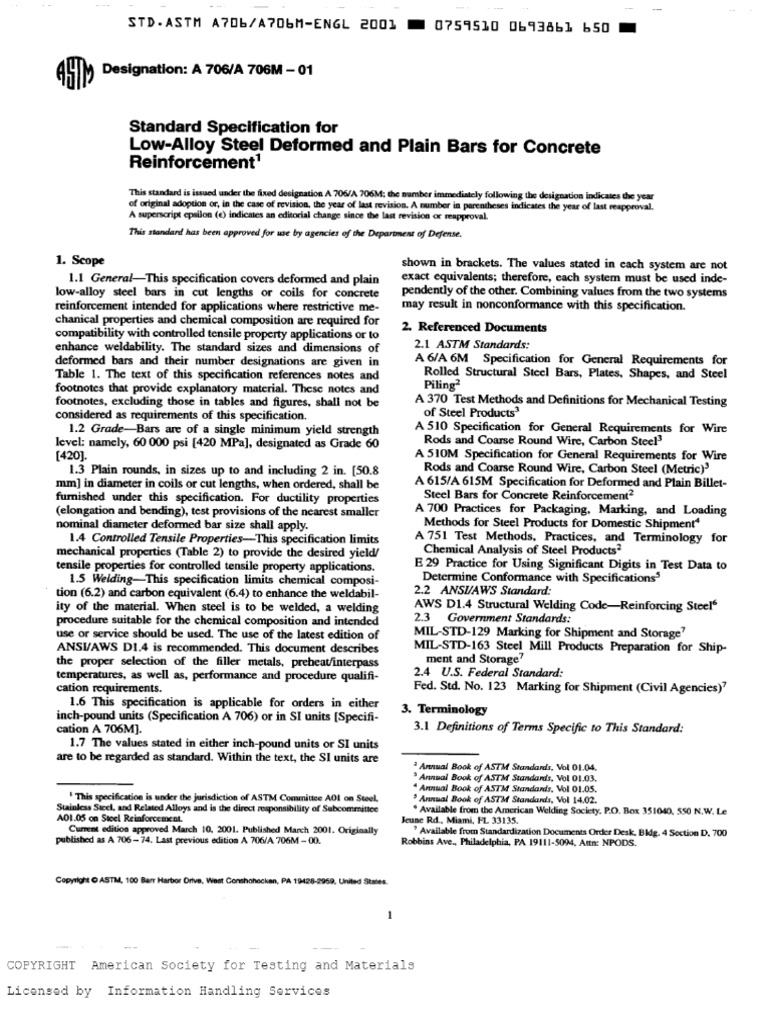 Astm A706 01 | PDF