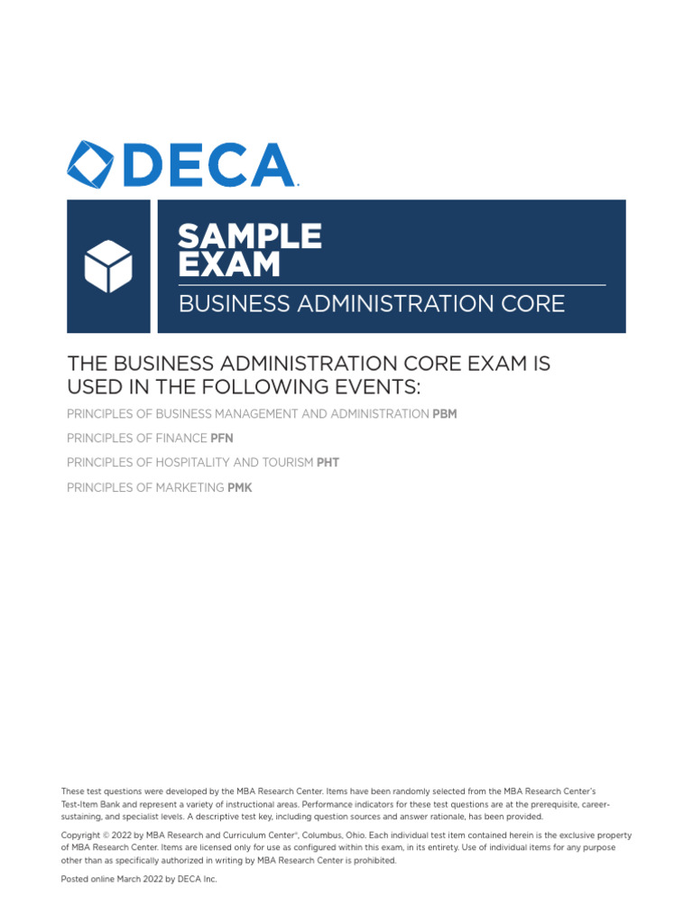 DECA Business Administration Core Practice Exam | PDF | Credit Card ...