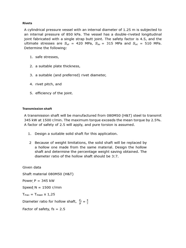 Rivets and Shafts Tutorials | PDF | Pascal (Unit) | Mechanics