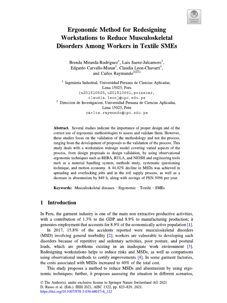 Ergonomic Method For Redesigning Workstations To Reduce Musculoskeletal ...