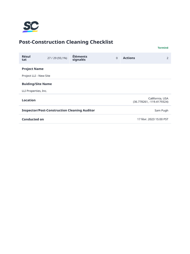 Post Construction Cleaning Checklist | PDF | Housekeeping | Cleaning