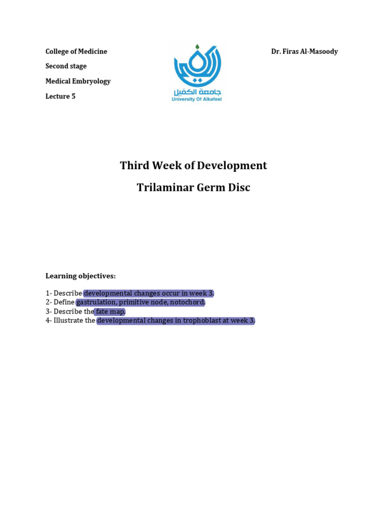 Lec5 Third Week Trilaminar Germ Disc | PDF | Morphology (Biology) | Anatomy