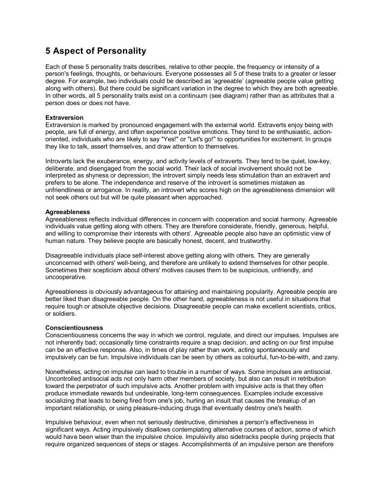 5 Aspect of Personality | PDF | Extraversion And Introversion | Social ...