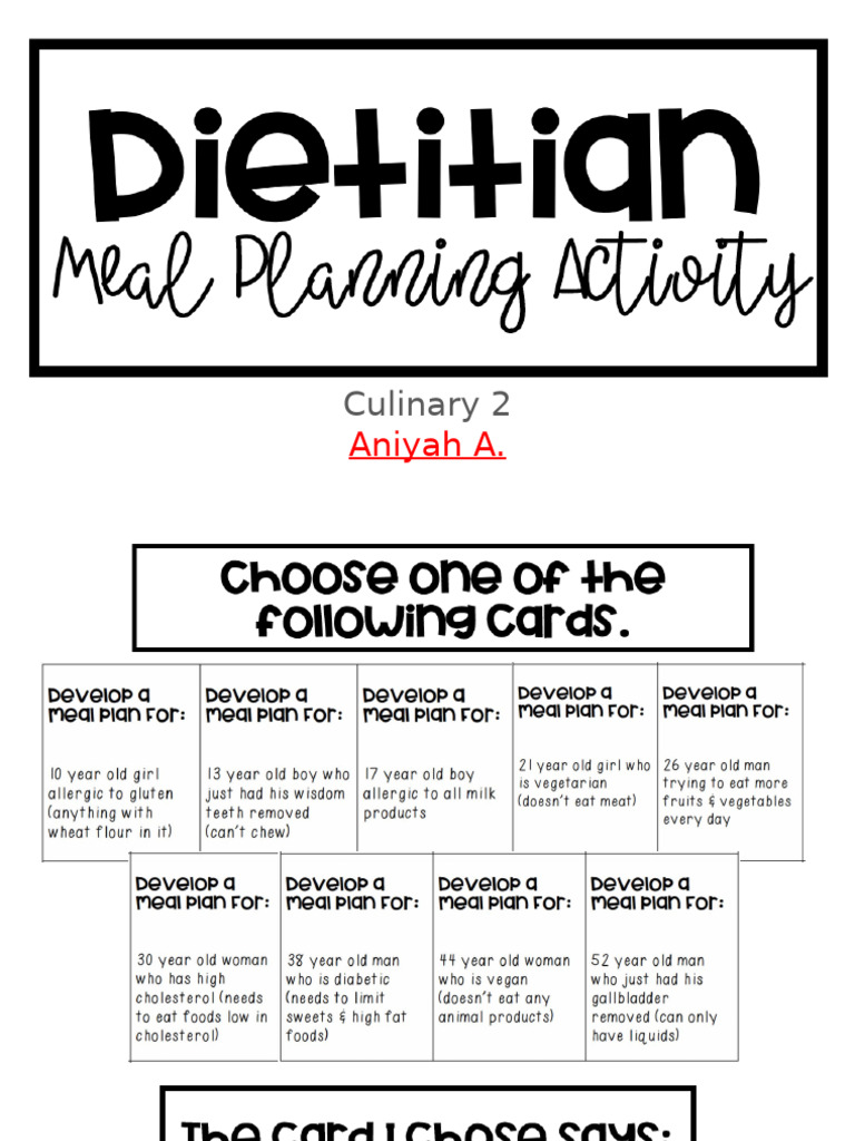 Student Copy - Dietitian Meal Planning Activity | PDF | Wellness